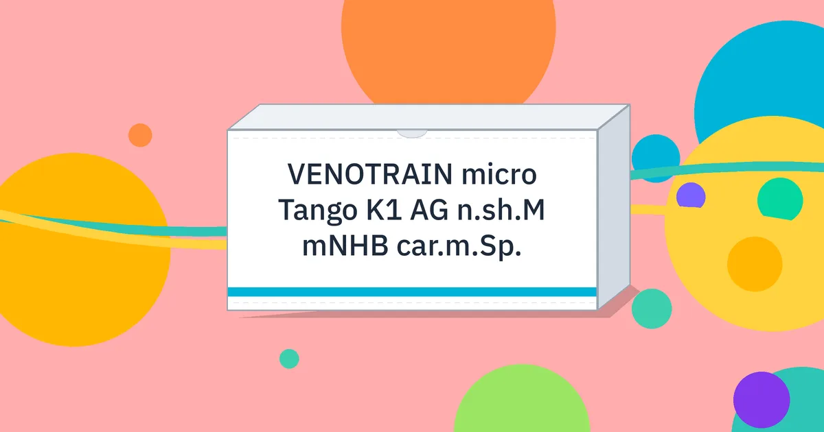 Symbolbild: Packung mit der Aufschrift VENOTRAIN micro Tango K1 AG n.sh.M mNHB car.m.Sp. (PZN 17758221) – Verfügbarkeit und Bezug in Apotheken in Frankfurt am Main