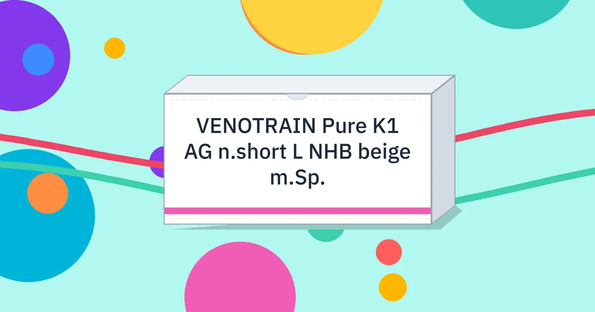 Symbolbild: Packung mit der Aufschrift VENOTRAIN Pure K1 AG n.short L NHB beige m.Sp. (PZN 18142410) – Verfügbarkeit und Bezug in Apotheken in Frankfurt am Main