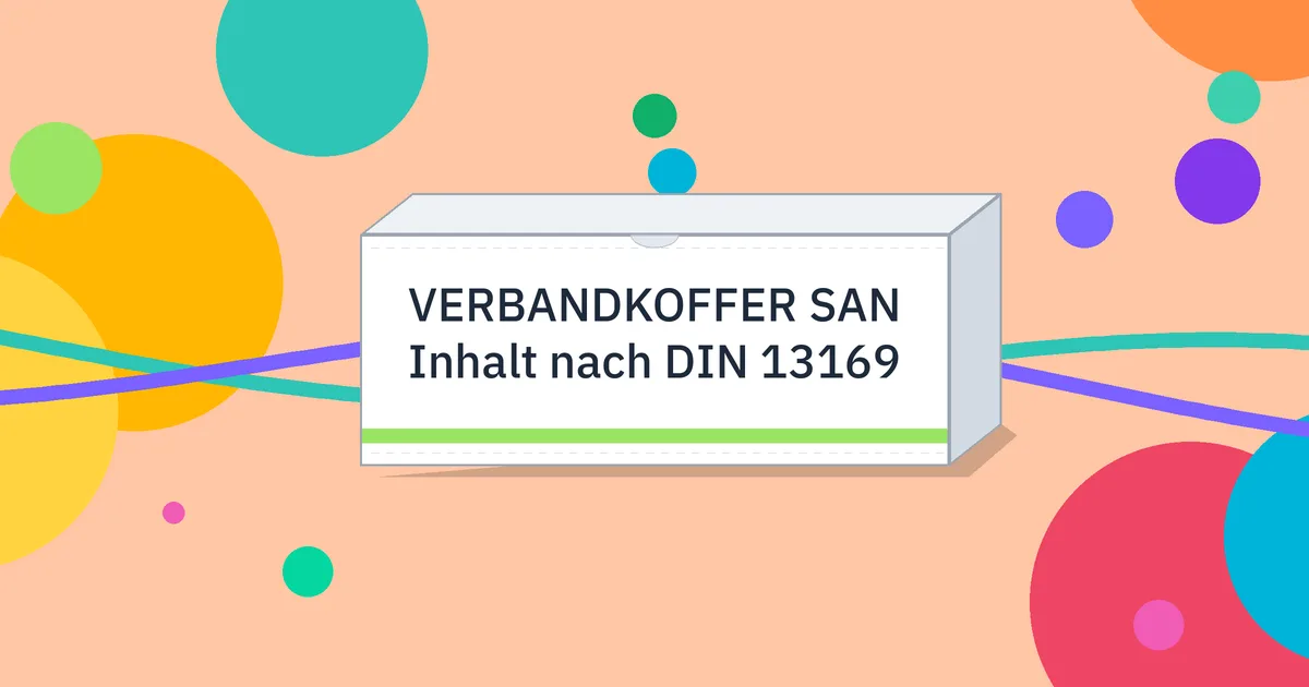 Symbolbild: Packung mit der Aufschrift VERBANDKOFFER SAN Inhalt nach DIN 13169 (PZN 12491411) – Verfügbarkeit und Bezug in Apotheken in Frankfurt am Main
