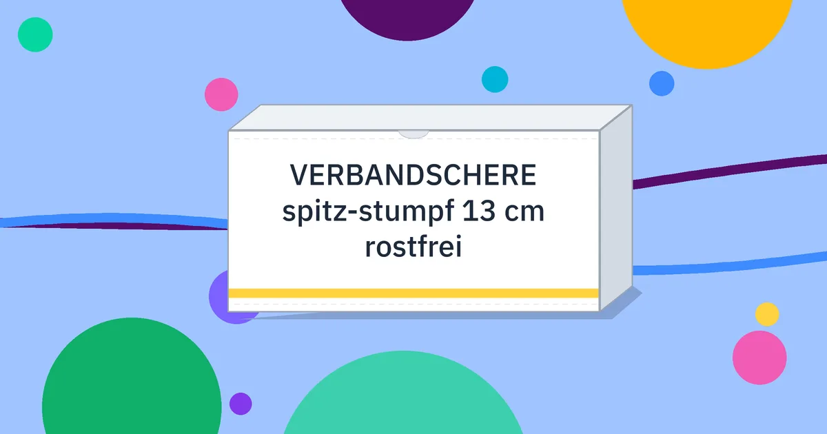 Symbolbild: Packung mit der Aufschrift VERBANDSCHERE spitz-stumpf 13 cm rostfrei (PZN 07004834) – Verfügbarkeit und Bezug in Apotheken in Frankfurt am Main
