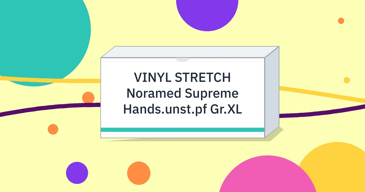 Symbolbild: Packung mit der Aufschrift VINYL STRETCH Noramed Supreme Hands.unst.pf Gr.XL (PZN 16355461) – Verfügbarkeit und Bezug in Apotheken in Frankfurt am Main