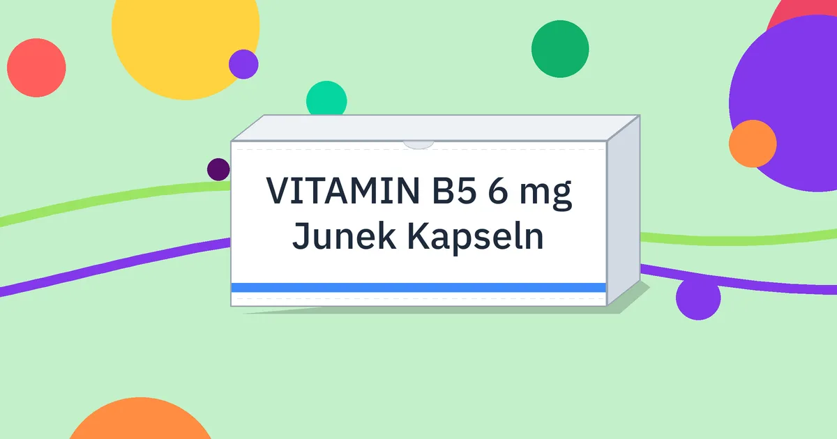 Symbolbild: Packung mit der Aufschrift VITAMIN B5 6 mg Junek Kapseln (PZN 10053724) – Verfügbarkeit und Bezug in Apotheken in Frankfurt am Main