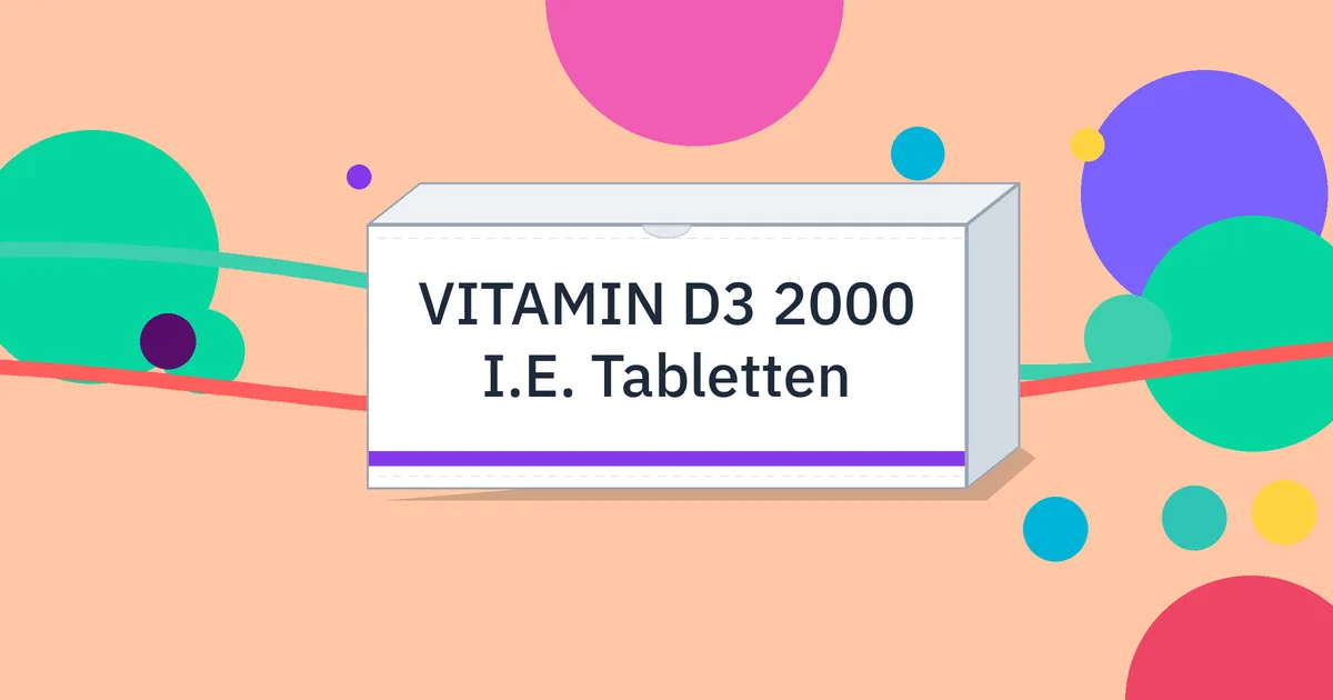Symbolbild: Packung mit der Aufschrift VITAMIN D3 2000 I.E. Tabletten (PZN 18225171) – Verfügbarkeit und Bezug in Apotheken in Frankfurt am Main