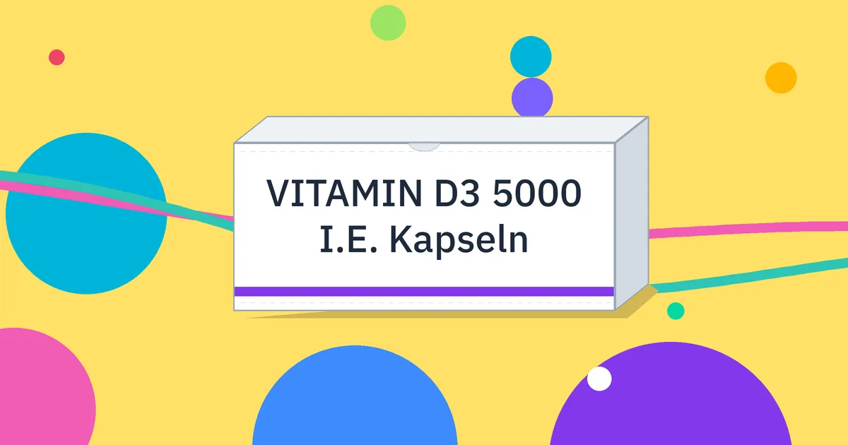Symbolbild: Packung mit der Aufschrift VITAMIN D3 5000 I.E. Kapseln (PZN 19341270) – Verfügbarkeit und Bezug in Apotheken in Frankfurt am Main