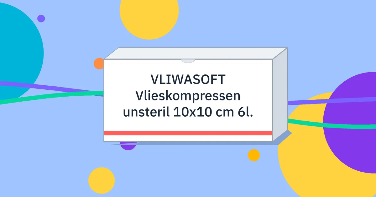 Symbolbild: Packung mit der Aufschrift VLIWASOFT Vlieskompressen unsteril 10x10 cm 6l. (PZN 17241707) – Verfügbarkeit und Bezug in Apotheken in Frankfurt am Main