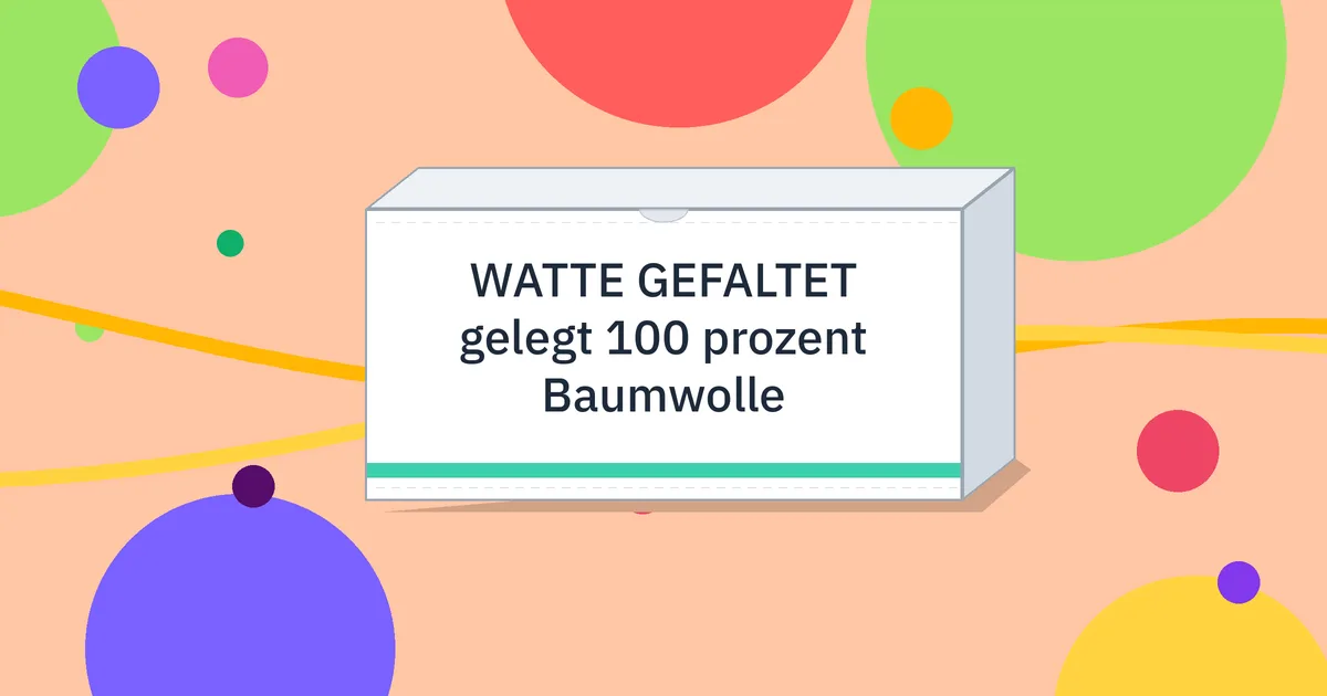Symbolbild: Packung mit der Aufschrift WATTE GEFALTET gelegt 100 prozent Baumwolle (PZN 18715018) – Verfügbarkeit und Bezug in Apotheken in Frankfurt am Main
