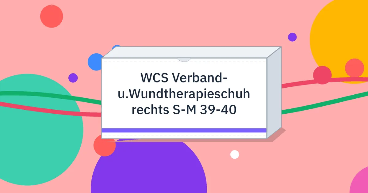 Symbolbild: Packung mit der Aufschrift WCS Verband-u.Wundtherapieschuh rechts S-M 39-40 (PZN 16629711) – Verfügbarkeit und Bezug in Apotheken in Frankfurt am Main