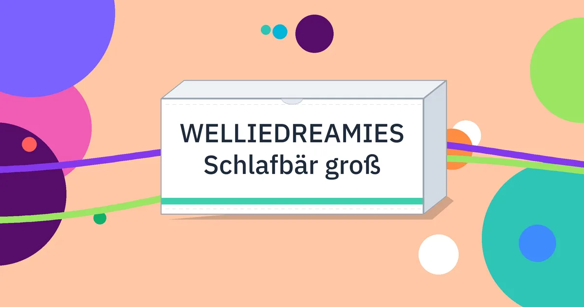 Symbolbild: Packung mit der Aufschrift WELLIEDREAMIES Schlafbär groß (PZN 19852266) – Verfügbarkeit und Bezug in Apotheken in Frankfurt am Main