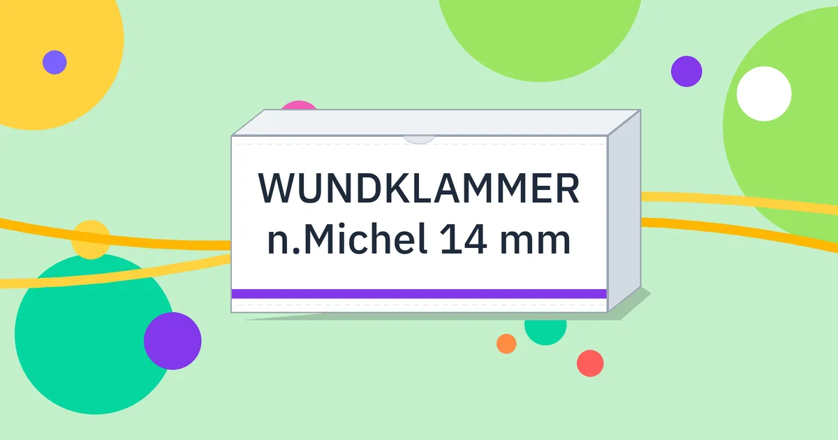 Symbolbild: Packung mit der Aufschrift WUNDKLAMMER n.Michel 14 mm (PZN 01741112) – Verfügbarkeit und Bezug in Apotheken in Frankfurt am Main