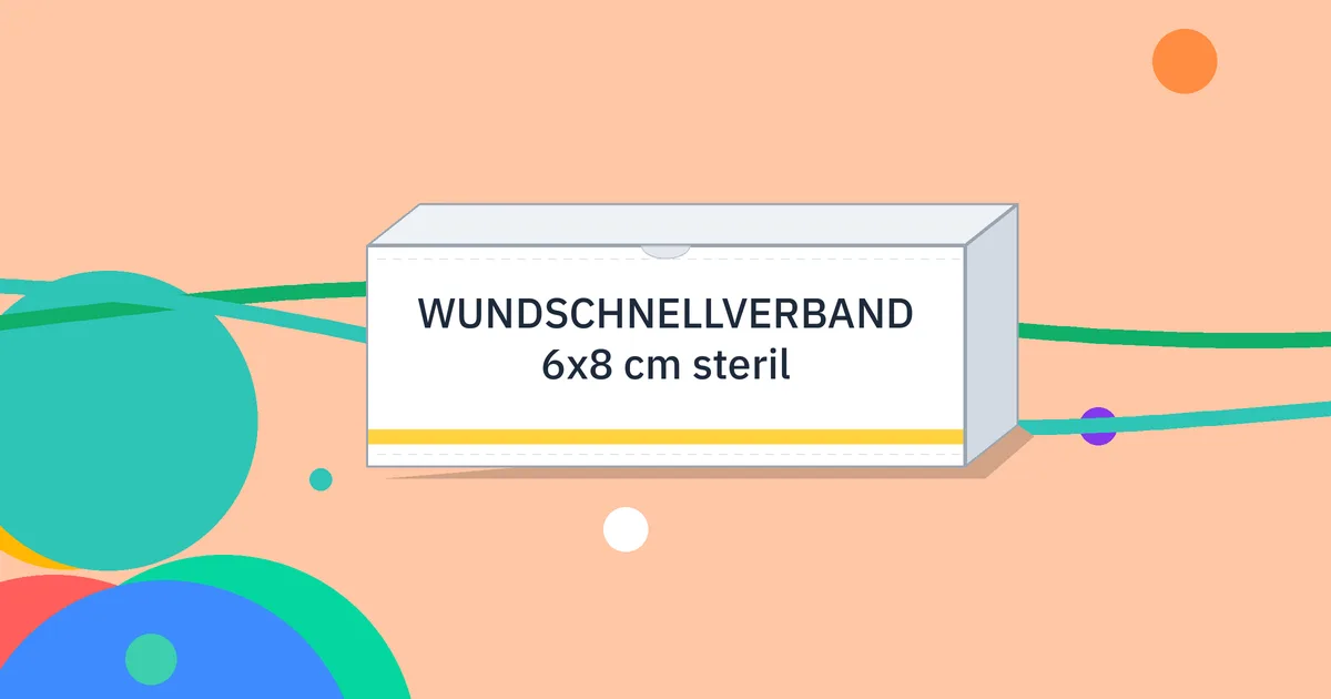 Symbolbild: Packung mit der Aufschrift WUNDSCHNELLVERBAND 6x8 cm steril (PZN 07385983) – Verfügbarkeit und Bezug in Apotheken in Frankfurt am Main