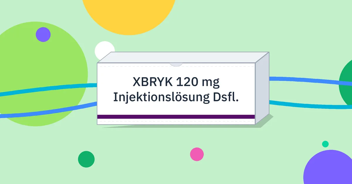 Symbolbild: Packung mit der Aufschrift XBRYK 120 mg Injektionslösung Dsfl. (PZN 20403674) – Verfügbarkeit und Bezug in Apotheken in Frankfurt am Main