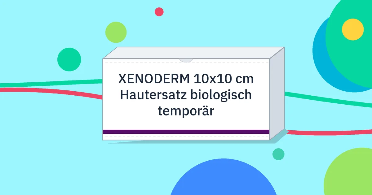 Symbolbild: Packung mit der Aufschrift XENODERM 10x10 cm Hautersatz biologisch temporär (PZN 02738388) – Verfügbarkeit und Bezug in Apotheken in Frankfurt am Main