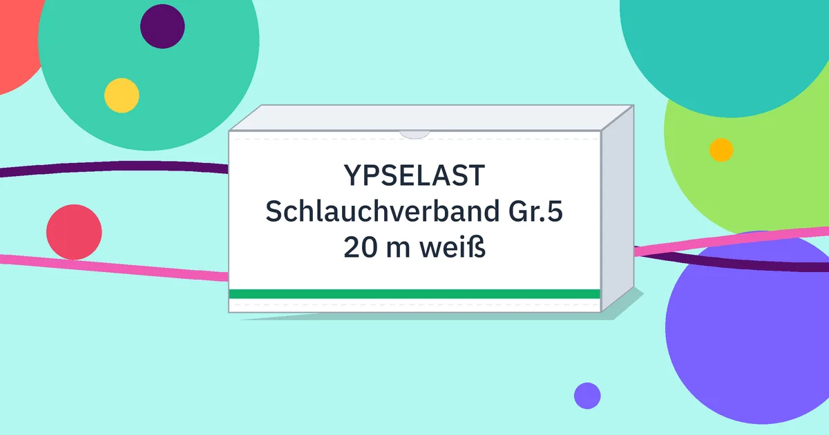 Symbolbild: Packung mit der Aufschrift YPSELAST Schlauchverband Gr.5 20 m weiß (PZN 20364678) – Verfügbarkeit und Bezug in Apotheken in Frankfurt am Main