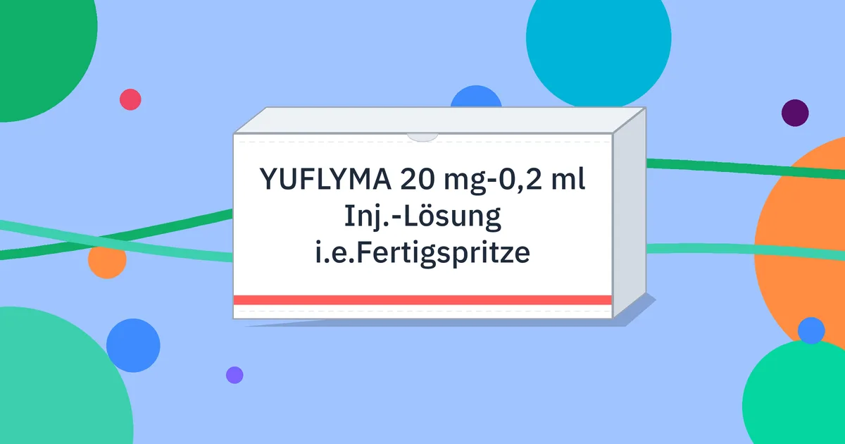 Symbolbild: Packung mit der Aufschrift YUFLYMA 20 mg-0,2 ml Inj.-Lösung i.e.Fertigspritze (PZN 19844812) – Verfügbarkeit und Bezug in Apotheken in Frankfurt am Main