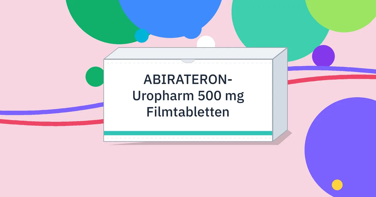 Symbolbild: Packung mit der Aufschrift ABIRATERON-Uropharm 500 mg Filmtabletten (PZN 18023177) – Verfügbarkeit und Bezug in Apotheken in Frankfurt am Main