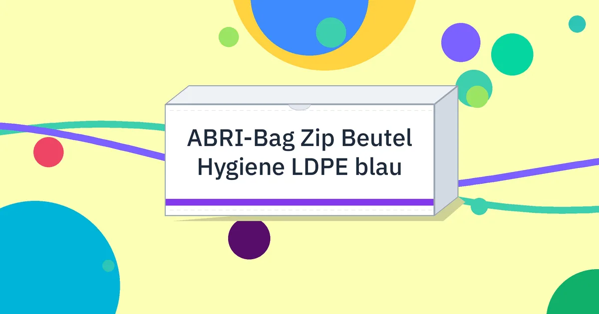 Symbolbild: Packung mit der Aufschrift ABRI-Bag Zip Beutel Hygiene LDPE blau (PZN 06943240) – Verfügbarkeit und Bezug in Apotheken in Frankfurt am Main