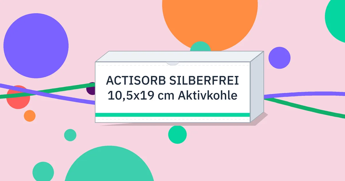 Symbolbild: Packung mit der Aufschrift ACTISORB SILBERFREI 10,5x19 cm Aktivkohle (PZN 11846125) – Verfügbarkeit und Bezug in Apotheken in Frankfurt am Main