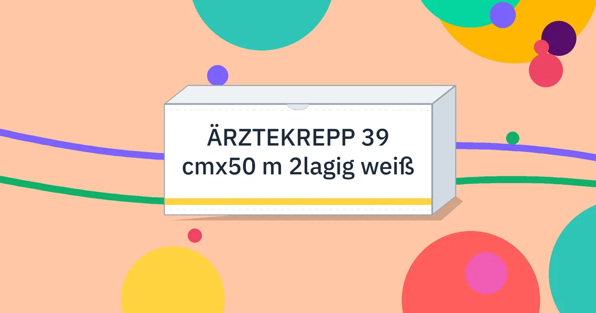 Symbolbild: Packung mit der Aufschrift ÄRZTEKREPP 39 cmx50 m 2lagig weiß (PZN 10627473) – Verfügbarkeit und Bezug in Apotheken in Frankfurt am Main