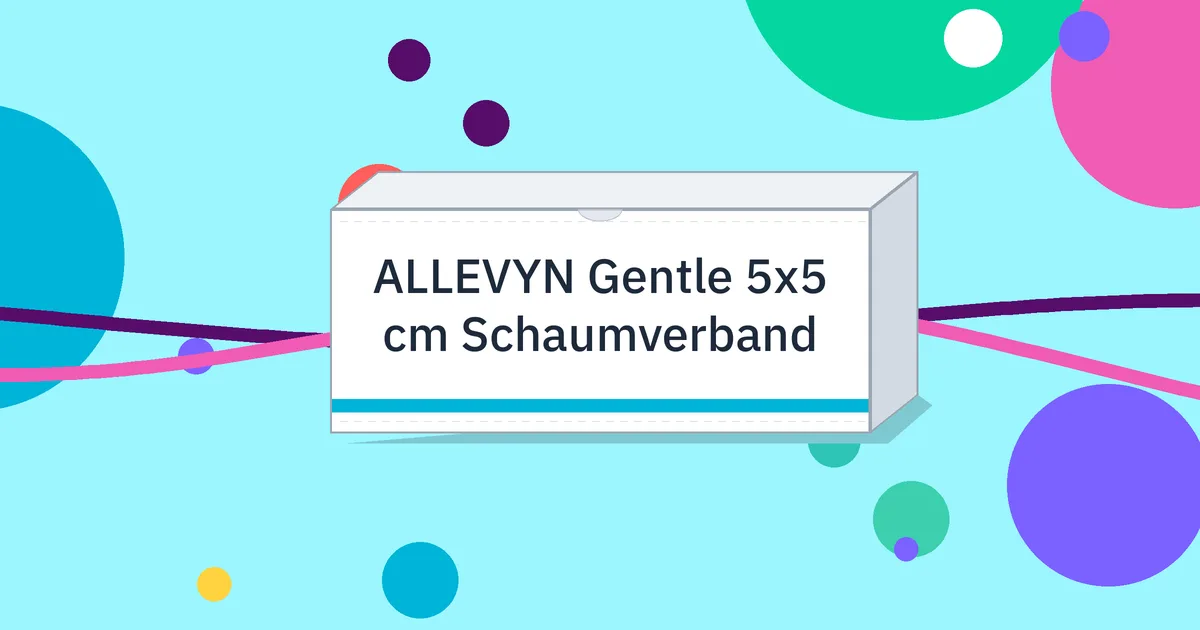 Symbolbild: Packung mit der Aufschrift ALLEVYN Gentle 5x5 cm Schaumverband (PZN 13902589) – Verfügbarkeit und Bezug in Apotheken in Frankfurt am Main