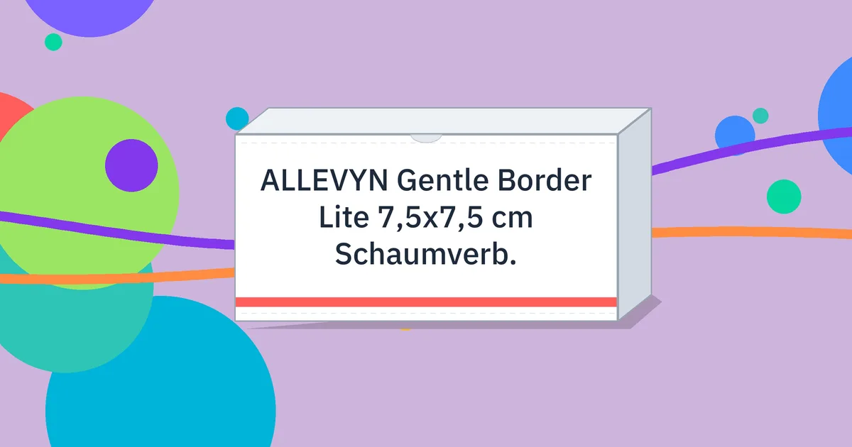 Symbolbild: Packung mit der Aufschrift ALLEVYN Gentle Border Lite 7,5x7,5 cm Schaumverb. (PZN 15403583) – Verfügbarkeit und Bezug in Apotheken in Frankfurt am Main