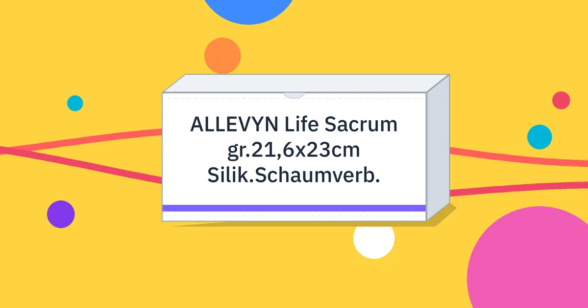Symbolbild: Packung mit der Aufschrift ALLEVYN Life Sacrum gr.21,6x23cm Silik.Schaumverb. (PZN 18134385) – Verfügbarkeit und Bezug in Apotheken in Frankfurt am Main