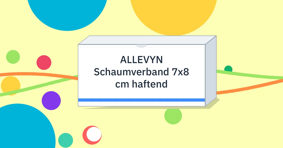 Symbolbild: Packung mit der Aufschrift ALLEVYN Schaumverband 7x8 cm haftend (PZN 15896611) – Verfügbarkeit und Bezug in Apotheken in Frankfurt am Main