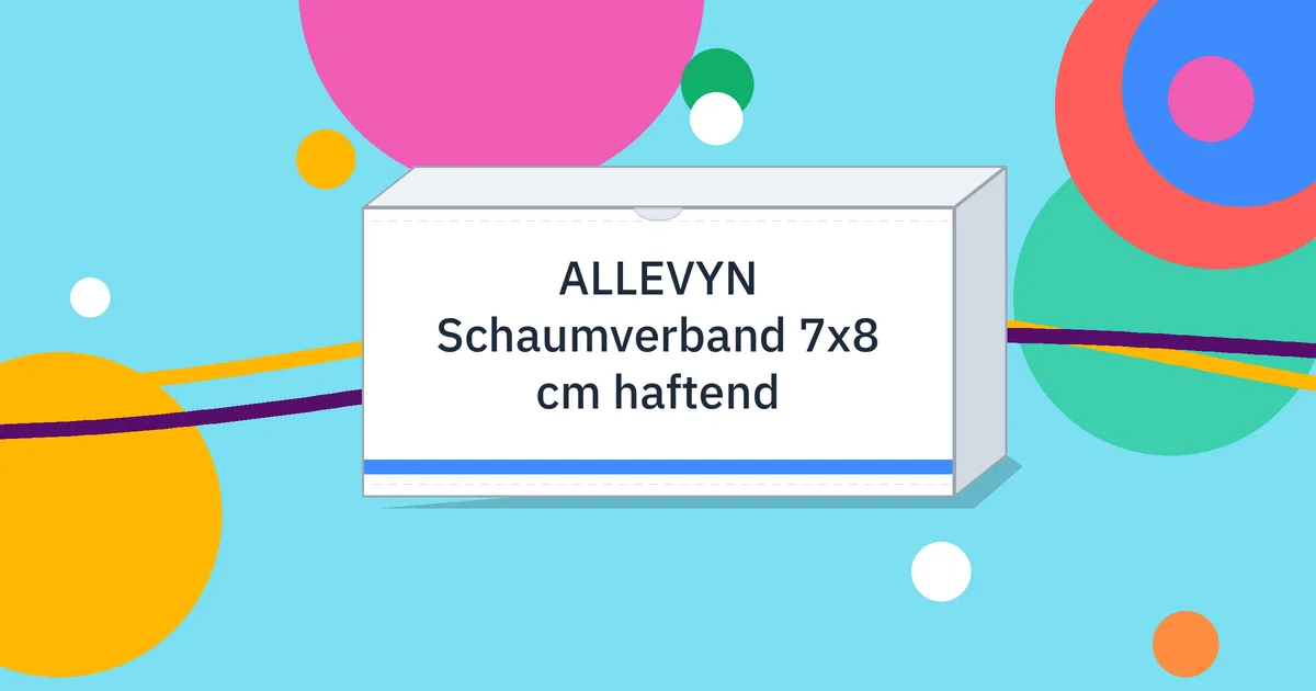 Symbolbild: Packung mit der Aufschrift ALLEVYN Schaumverband 7x8 cm haftend (PZN 16152485) – Verfügbarkeit und Bezug in Apotheken in Frankfurt am Main