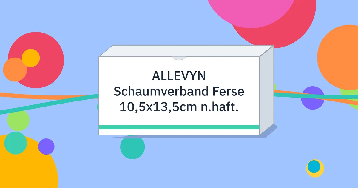 Symbolbild: Packung mit der Aufschrift ALLEVYN Schaumverband Ferse 10,5x13,5cm n.haft. (PZN 18799423) – Verfügbarkeit und Bezug in Apotheken in Frankfurt am Main