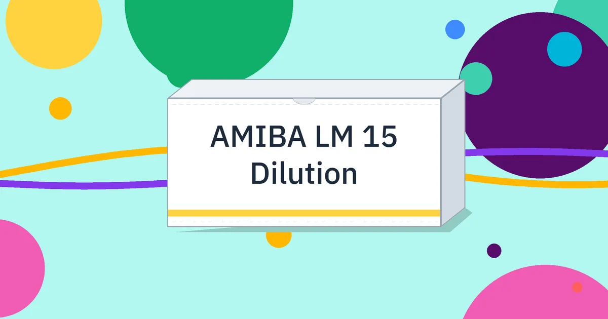 Symbolbild: Packung mit der Aufschrift AMIBA LM 15 Dilution (PZN 13318560) – Verfügbarkeit und Bezug in Apotheken in Frankfurt am Main