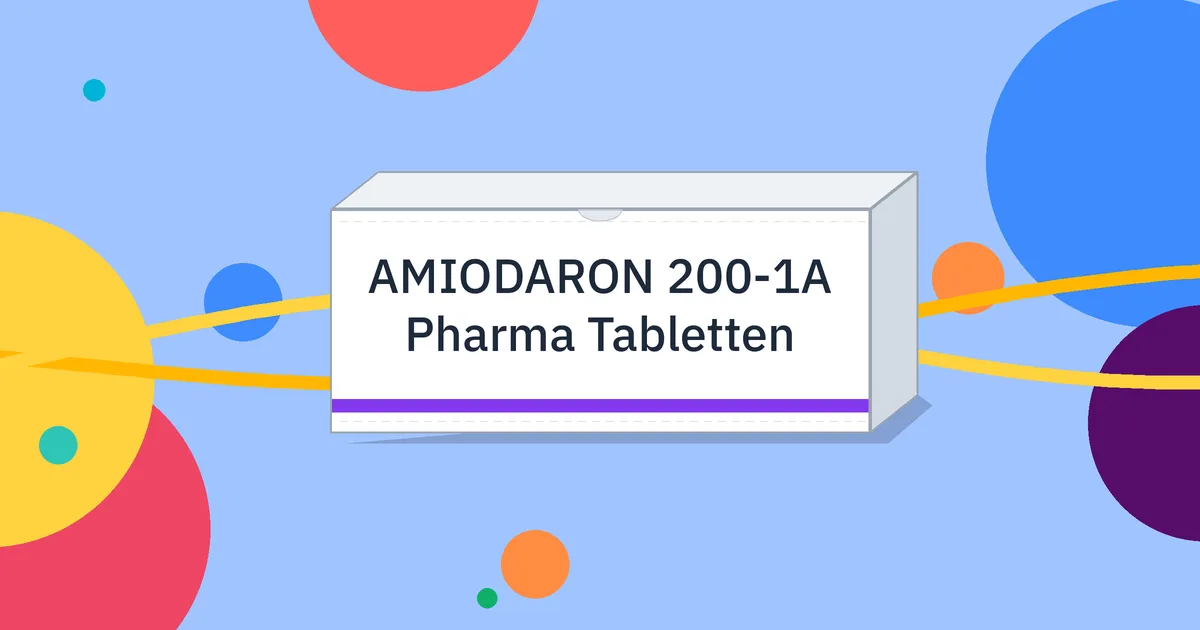 Symbolbild: Packung mit der Aufschrift AMIODARON 200-1A Pharma Tabletten (PZN 03684022) – Verfügbarkeit und Bezug in Apotheken in Frankfurt am Main