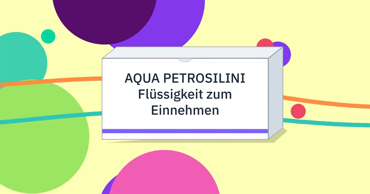 Symbolbild: Packung mit der Aufschrift AQUA PETROSILINI Flüssigkeit zum Einnehmen (PZN 15400998) – Verfügbarkeit und Bezug in Apotheken in Frankfurt am Main