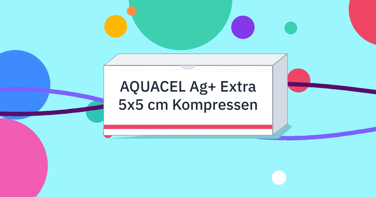 Symbolbild: Packung mit der Aufschrift AQUACEL Ag+ Extra 5x5 cm Kompressen (PZN 12459123) – Verfügbarkeit und Bezug in Apotheken in Frankfurt am Main