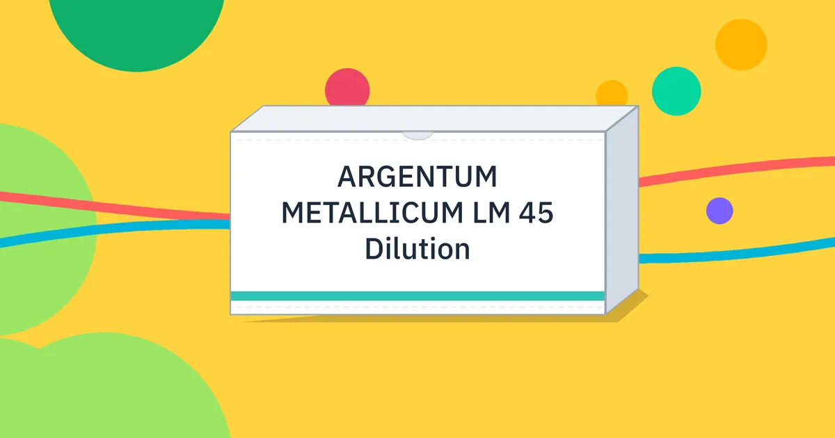 Symbolbild: Packung mit der Aufschrift ARGENTUM METALLICUM LM 45 Dilution (PZN 12767994) – Verfügbarkeit und Bezug in Apotheken in Frankfurt am Main