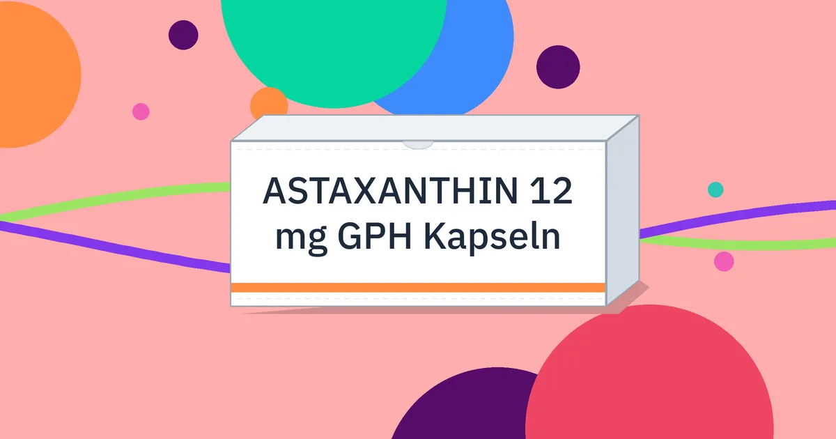 Symbolbild: Packung mit der Aufschrift ASTAXANTHIN 12 mg GPH Kapseln (PZN 16514801) – Verfügbarkeit und Bezug in Apotheken in Frankfurt am Main