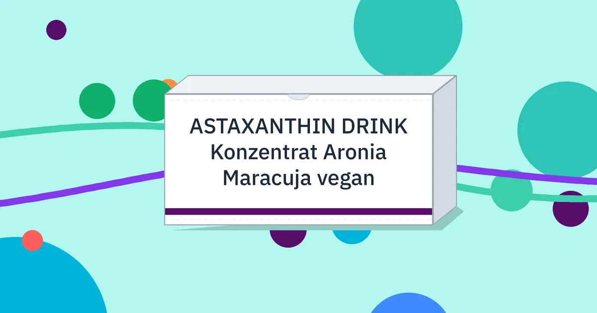 Symbolbild: Packung mit der Aufschrift ASTAXANTHIN DRINK Konzentrat Aronia Maracuja vegan (PZN 18910085) – Verfügbarkeit und Bezug in Apotheken in Frankfurt am Main