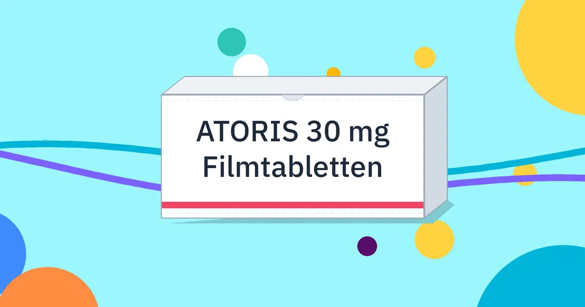 Symbolbild: Packung mit der Aufschrift ATORIS 30 mg Filmtabletten (PZN 09633758) – Verfügbarkeit und Bezug in Apotheken in Frankfurt am Main