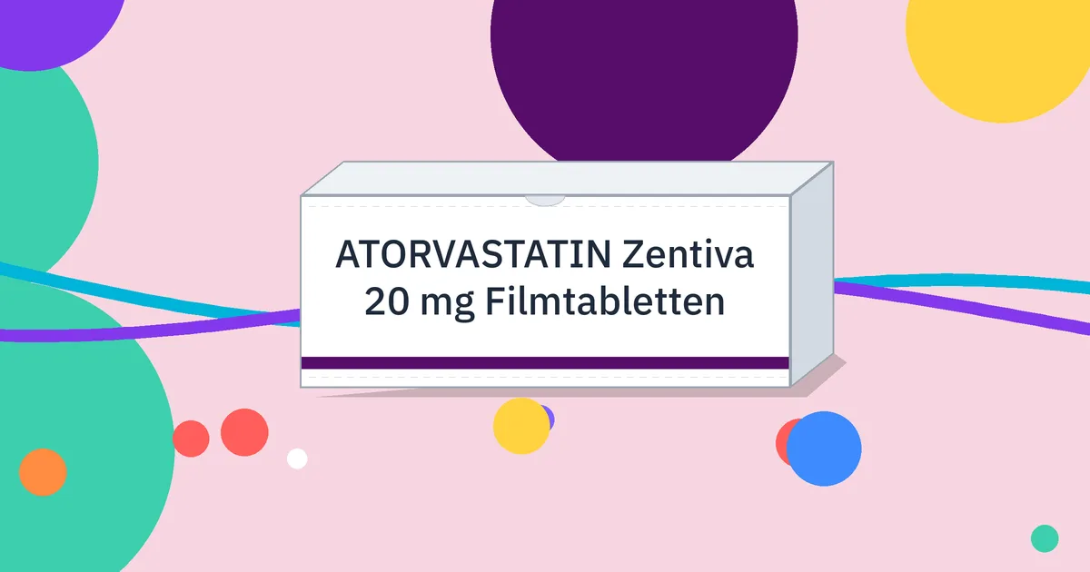 Symbolbild: Packung mit der Aufschrift ATORVASTATIN Zentiva 20 mg Filmtabletten (PZN 15784349) – Verfügbarkeit und Bezug in Apotheken in Frankfurt am Main