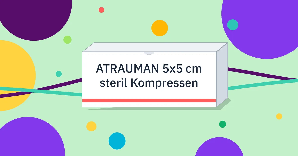 Symbolbild: Packung mit der Aufschrift ATRAUMAN 5x5 cm steril Kompressen (PZN 17827910) – Verfügbarkeit und Bezug in Apotheken in Frankfurt am Main