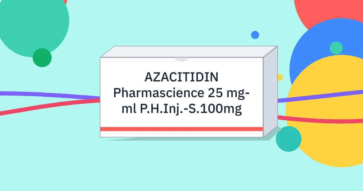 Symbolbild: Packung mit der Aufschrift AZACITIDIN Pharmascience 25 mg-ml P.H.Inj.-S.100mg (PZN 17599053) – Verfügbarkeit und Bezug in Apotheken in Frankfurt am Main
