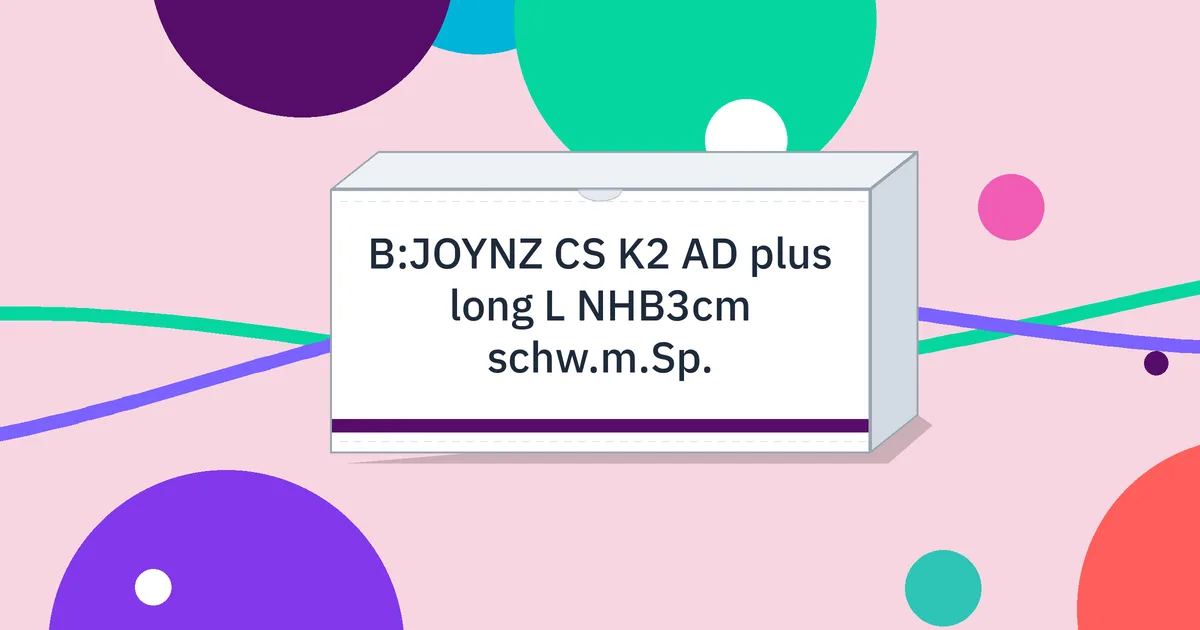 Symbolbild: Packung mit der Aufschrift B:JOYNZ CS K2 AD plus long L NHB3cm schw.m.Sp. (PZN 20529955) – Verfügbarkeit und Bezug in Apotheken in Frankfurt am Main