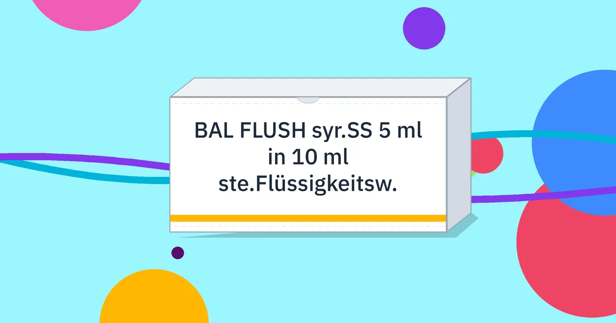 Symbolbild: Packung mit der Aufschrift BAL FLUSH syr.SS 5 ml in 10 ml ste.Flüssigkeitsw. (PZN 19180080) – Verfügbarkeit und Bezug in Apotheken in Frankfurt am Main