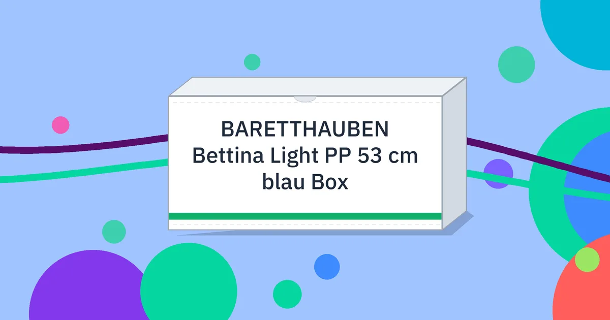 Symbolbild: Packung mit der Aufschrift BARETTHAUBEN Bettina Light PP 53 cm blau Box (PZN 20606779) – Verfügbarkeit und Bezug in Apotheken in Frankfurt am Main