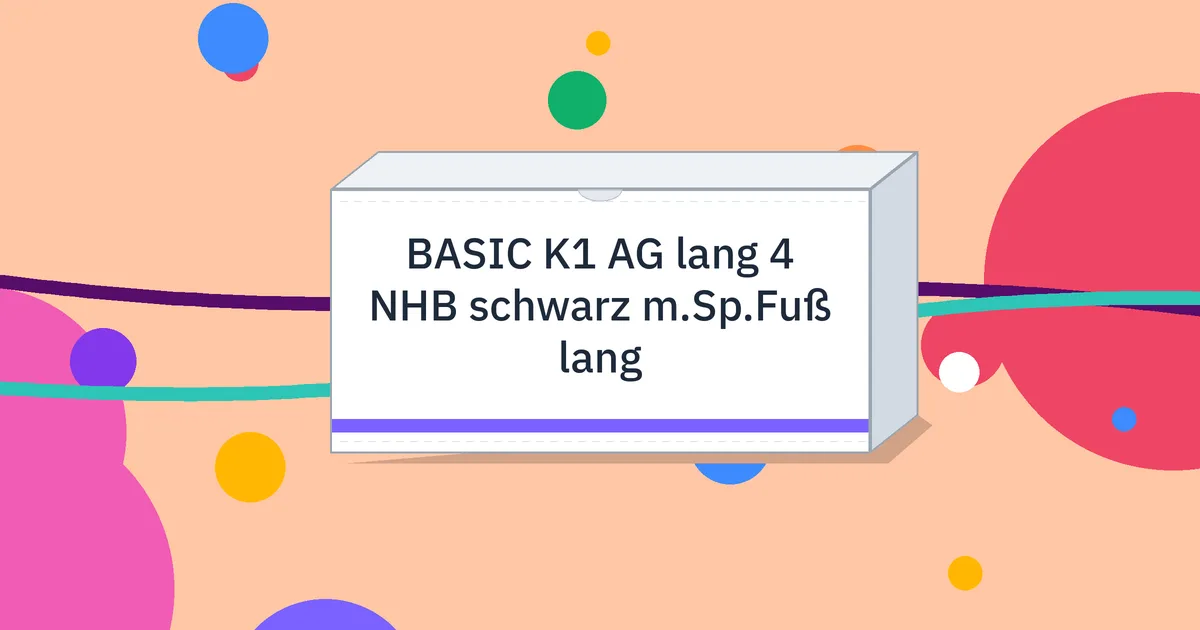Symbolbild: Packung mit der Aufschrift BASIC K1 AG lang 4 NHB schwarz m.Sp.Fuß lang (PZN 20260772) – Verfügbarkeit und Bezug in Apotheken in Frankfurt am Main