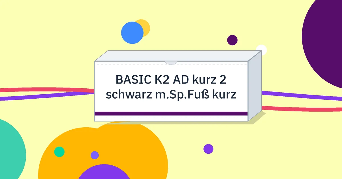Symbolbild: Packung mit der Aufschrift BASIC K2 AD kurz 2 schwarz m.Sp.Fuß kurz (PZN 20263871) – Verfügbarkeit und Bezug in Apotheken in Frankfurt am Main