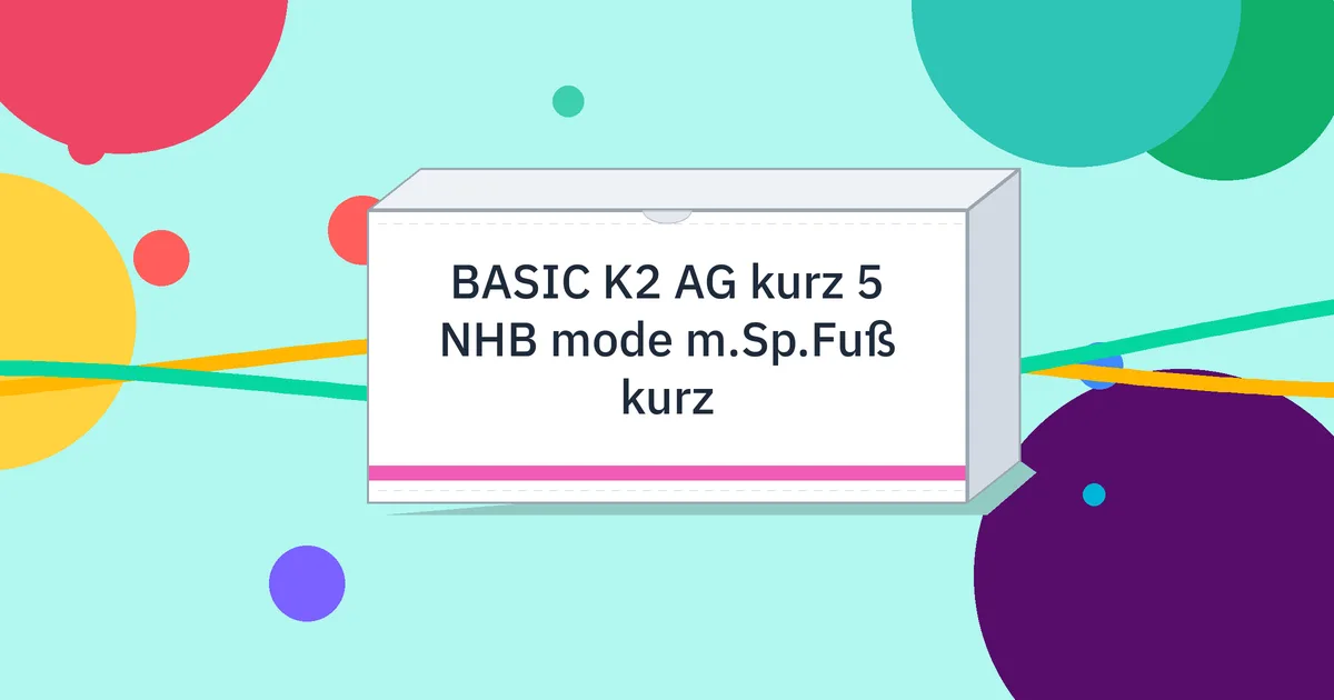 Symbolbild: Packung mit der Aufschrift BASIC K2 AG kurz 5 NHB mode m.Sp.Fuß kurz (PZN 20268124) – Verfügbarkeit und Bezug in Apotheken in Frankfurt am Main