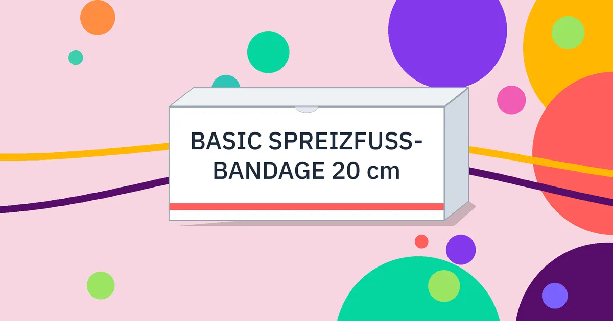 Symbolbild: Packung mit der Aufschrift BASIC SPREIZFUSS-BANDAGE 20 cm (PZN 15381031) – Verfügbarkeit und Bezug in Apotheken in Frankfurt am Main