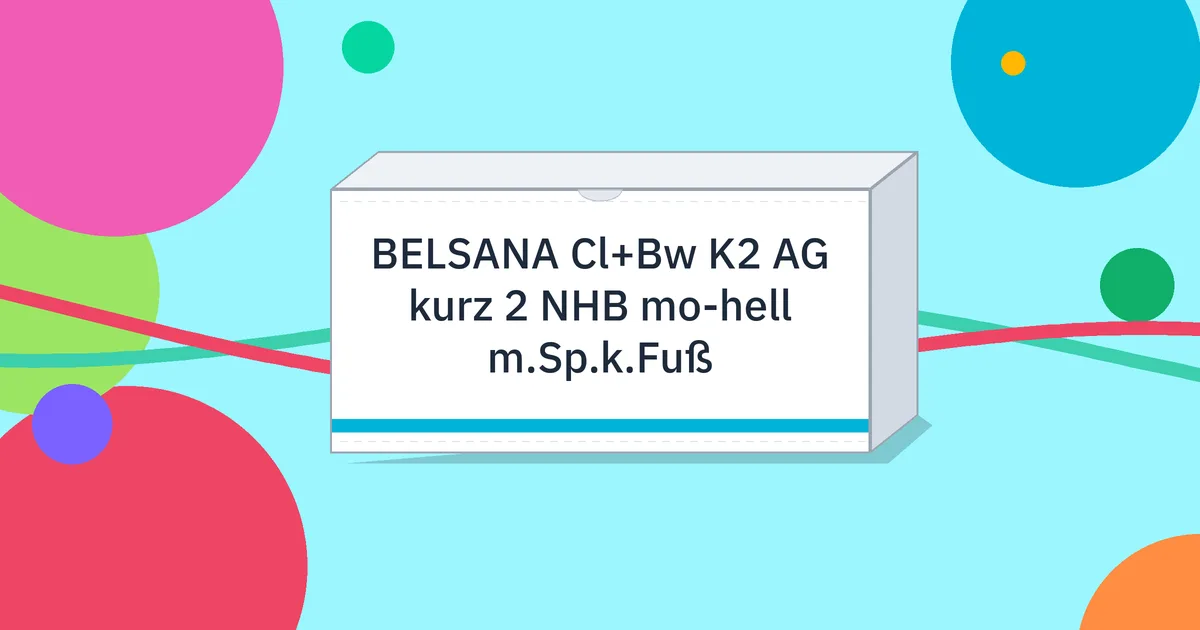 Symbolbild: Packung mit der Aufschrift BELSANA Cl+Bw K2 AG kurz 2 NHB mo-hell m.Sp.k.Fuß (PZN 12243096) – Verfügbarkeit und Bezug in Apotheken in Frankfurt am Main