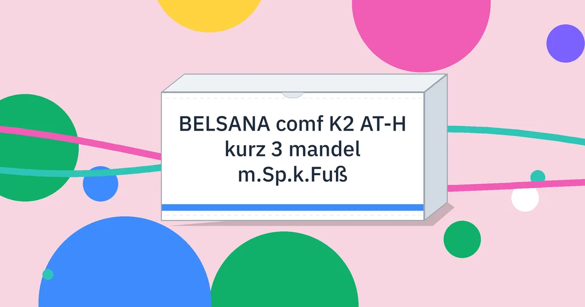 Symbolbild: Packung mit der Aufschrift BELSANA comf K2 AT-H kurz 3 mandel m.Sp.k.Fuß (PZN 12329567) – Verfügbarkeit und Bezug in Apotheken in Frankfurt am Main