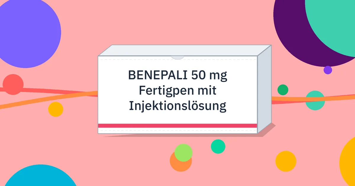 Symbolbild: Packung mit der Aufschrift BENEPALI 50 mg Fertigpen mit Injektionslösung (PZN 16875611) – Verfügbarkeit und Bezug in Apotheken in Frankfurt am Main