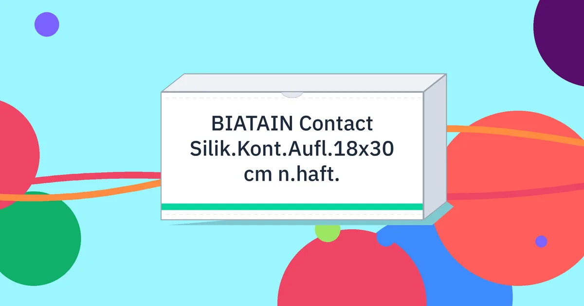 Symbolbild: Packung mit der Aufschrift BIATAIN Contact Silik.Kont.Aufl.18x30 cm n.haft. (PZN 18776209) – Verfügbarkeit und Bezug in Apotheken in Frankfurt am Main